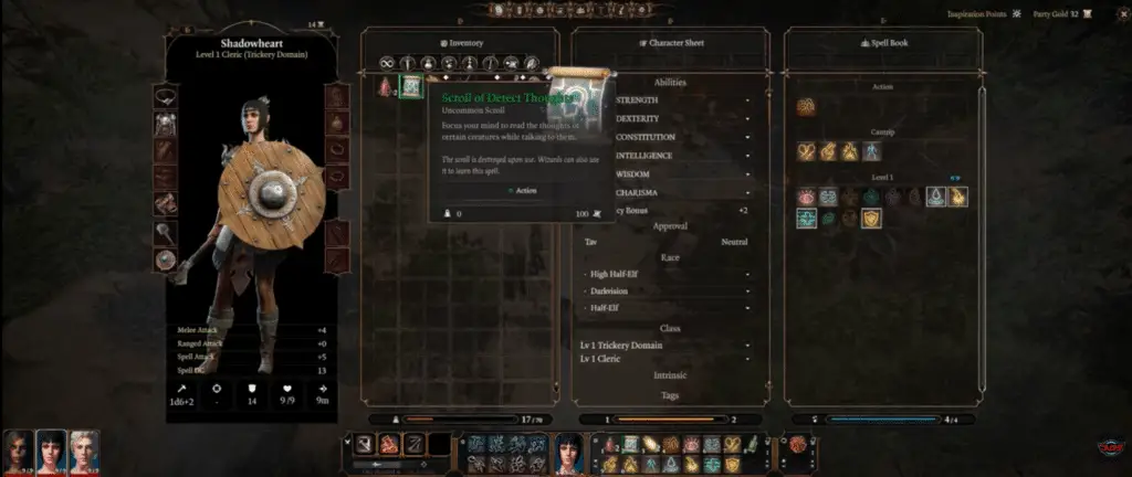 Baldur’s Gate 3 - Chapter 1: Default Shadowheart Loadout: Inventory ...